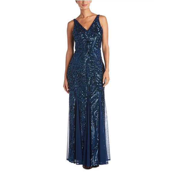 Night Way Collections | Dresses | Nightway Long Sleeveless Beaded V ...